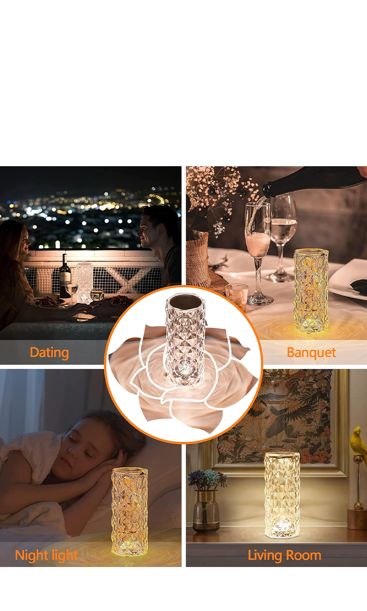 EasypayKw | مصباح اكريليك الماس روز قابل للشحن بوصله يو اس بي